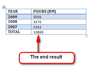 How to perform sum in a table in Word 2007 | practicable