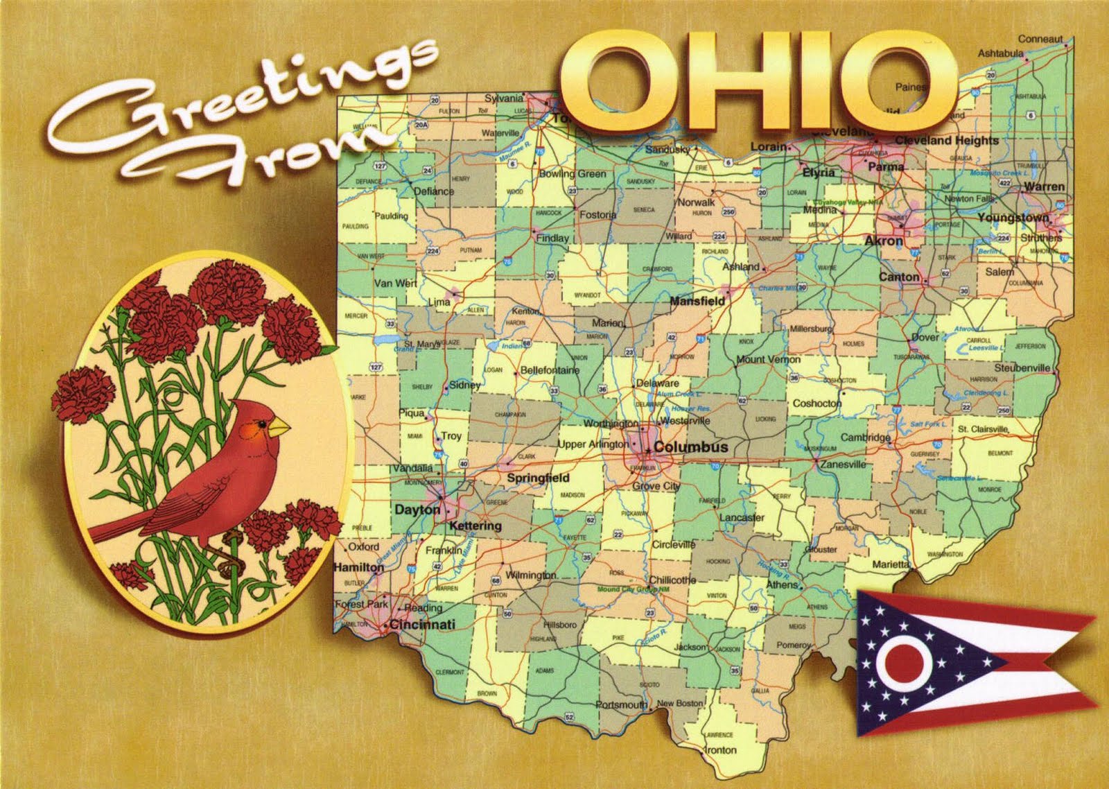 POSTCARD EXCHANGE: USA - Ohio State map