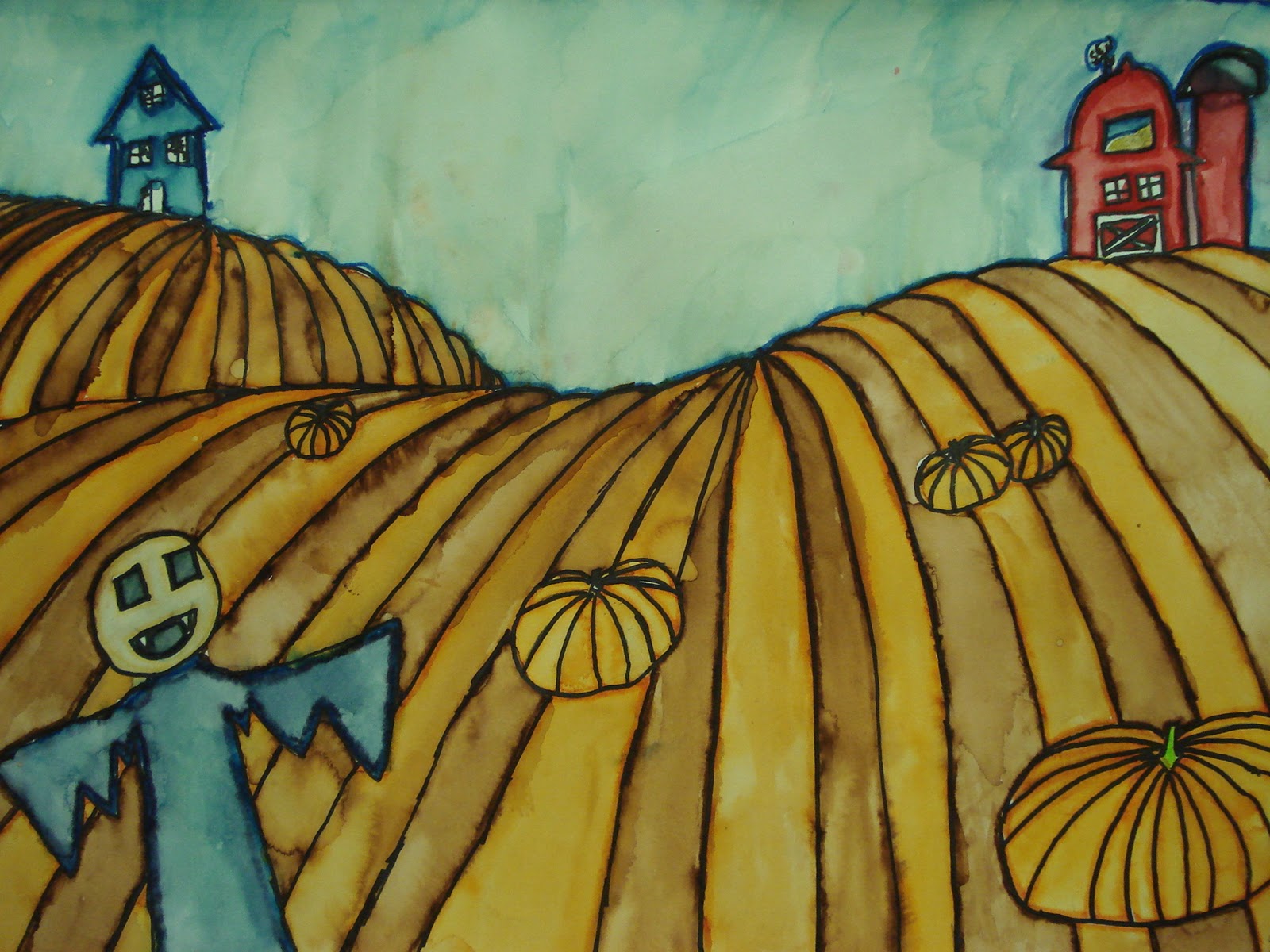 a faithful attempt: One Point Perspective Pumpkin Patch Landscape