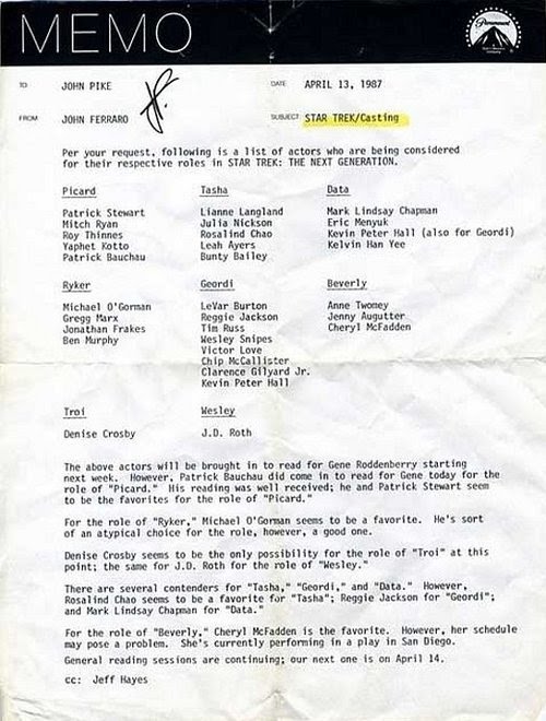 Star Trek: TNG Production Memo - Joe.My.God.