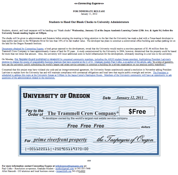Students to Hand Out Blank Checks to University Administrators – UO Matters
