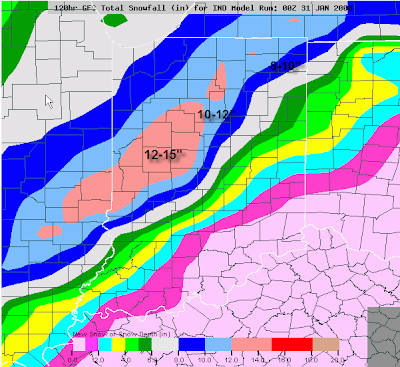 Kokomo, IN Weather: Detailed GFS Snow Map