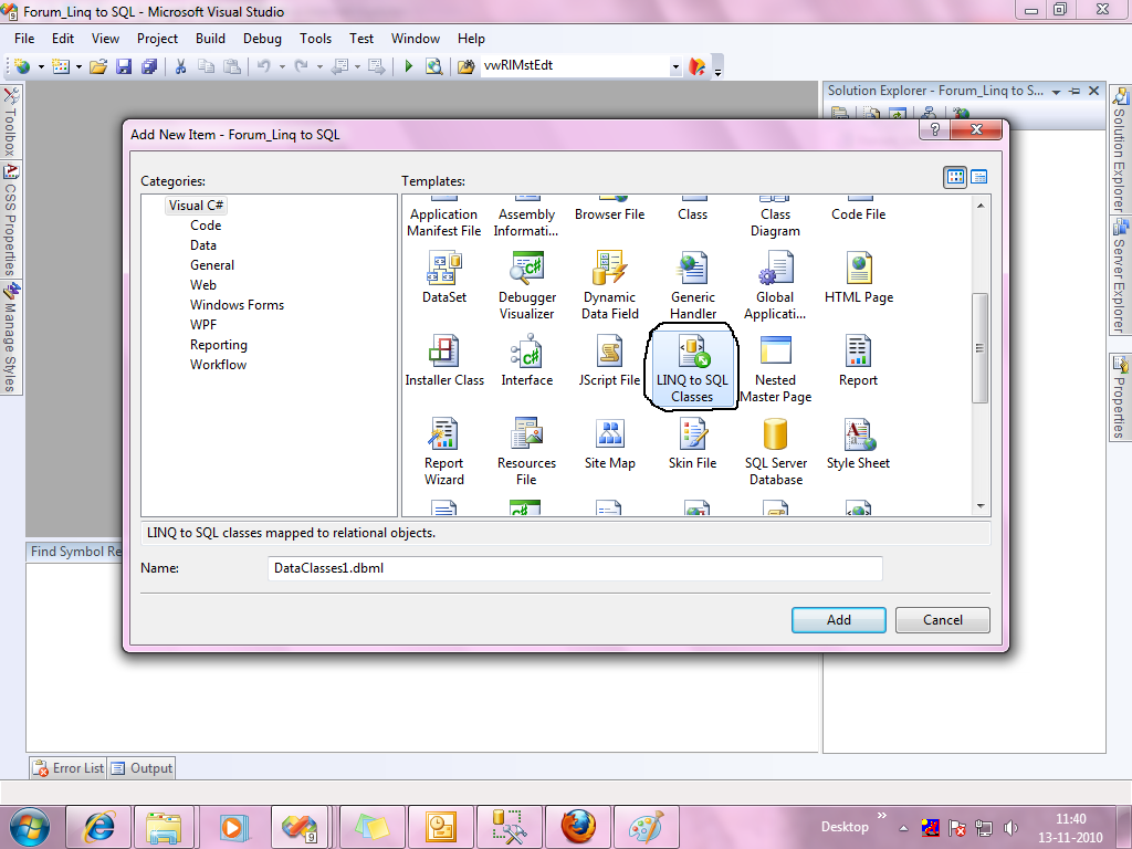 Readers Time Pass Step By Step Guide To Implement Linq To Sql Class