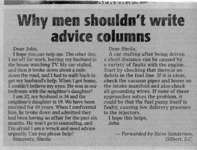 Why men shouldn't write advice columns...