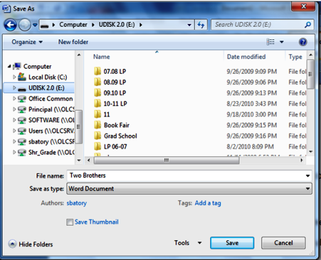 The Library Wizard: Saving to Flash Drive