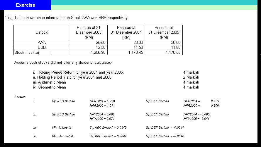 PB601 INVESTMENT MANAGEMENT for Polytechnic and Diploma Level: EXERCISE ...