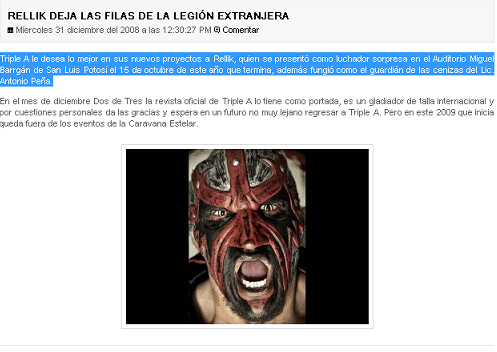 Wrestling War Zone: Relik se va de AAA