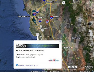 Rapid Mapping: Information about earthquakes by USGS in Google Earth