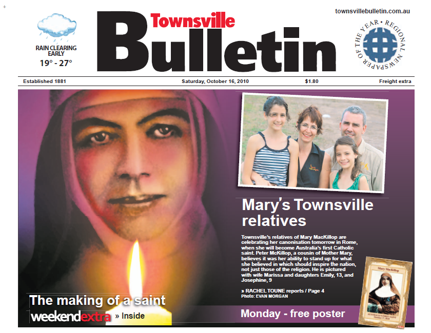 Page One: Blessed Mary MacKillop canonized first Australian saint today!