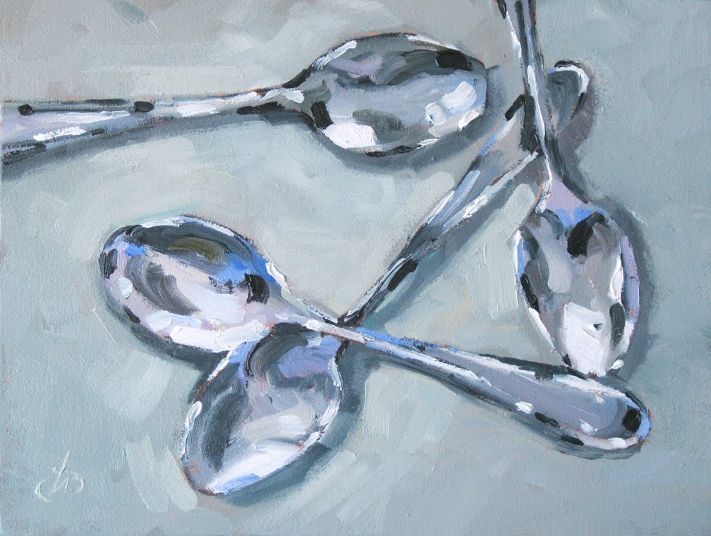 TOM BROWN FINE ART: TOM BROWN CONTEMPORARY STILL LIFE, SPOONS