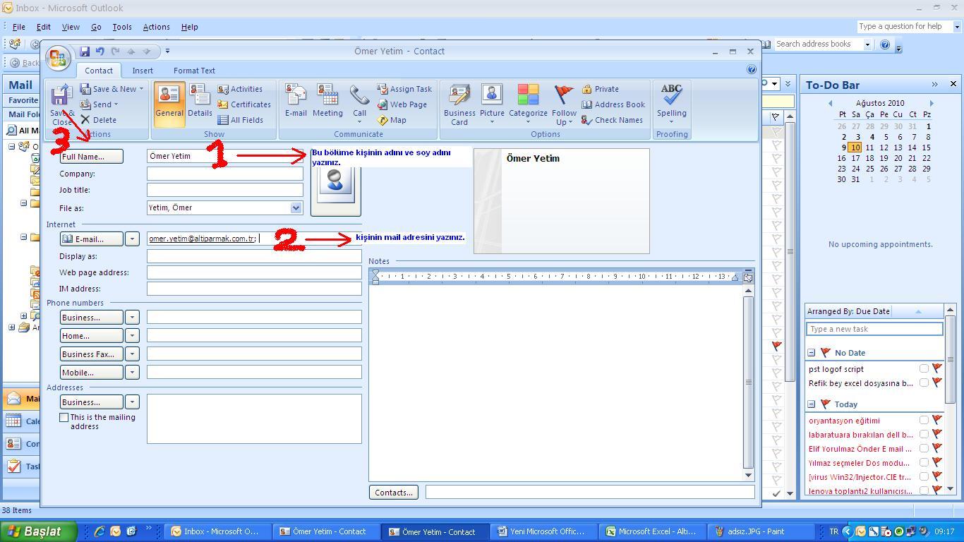 SystemAdministrator OMER YETIM: Outlook Adres Defterine Yeni Kişi Ekleme