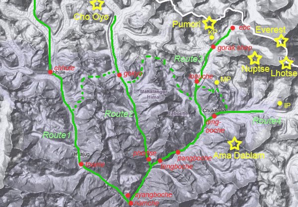 Himalayan Trail Trekker: Everest Routes, Descriptions & Map