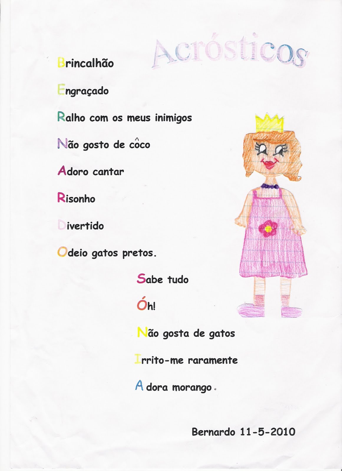 Pingapinga - E.B.1/J.I.N.º 2 de Beja: ACRÓSTICOS (4.º A)