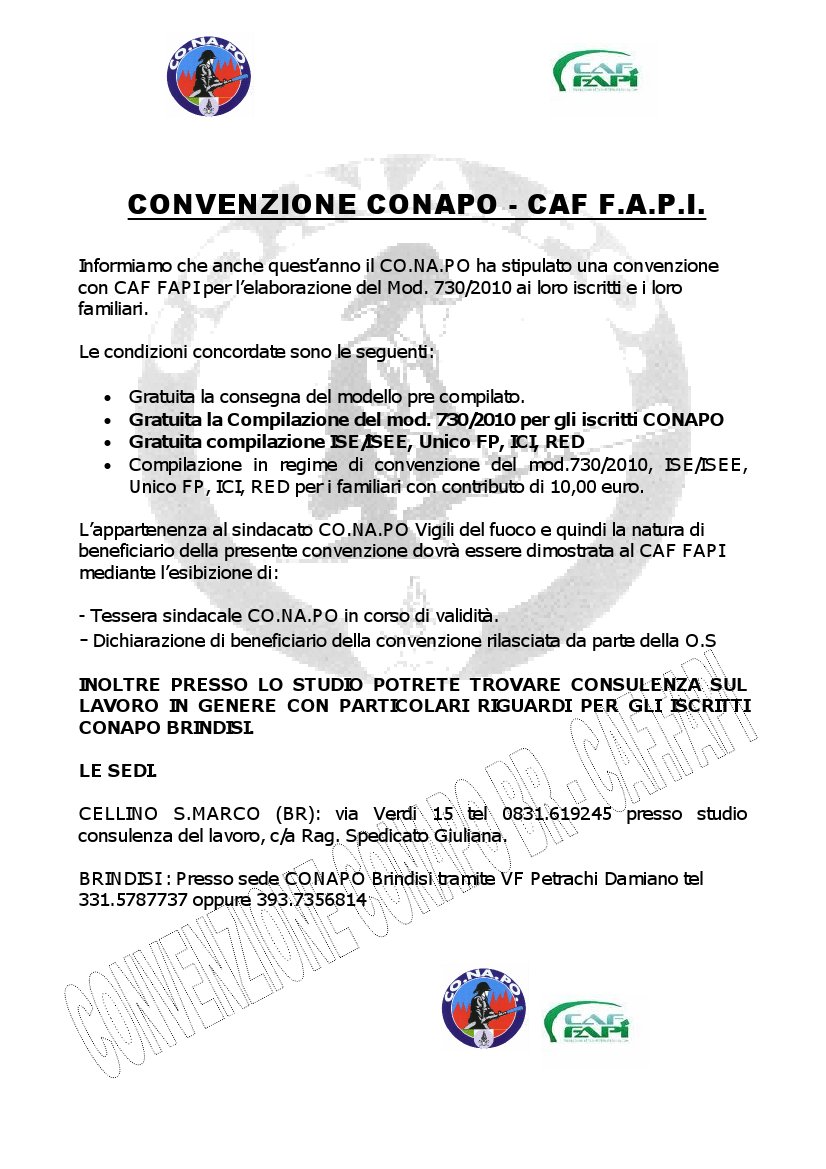 CONAPO Sindacato Autonomo Vigili del Fuoco BRINDISI: CONVENZIONE CONAPO-CAF FAPI