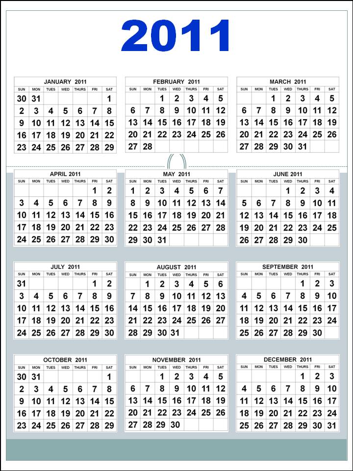 yearly calendar 2011