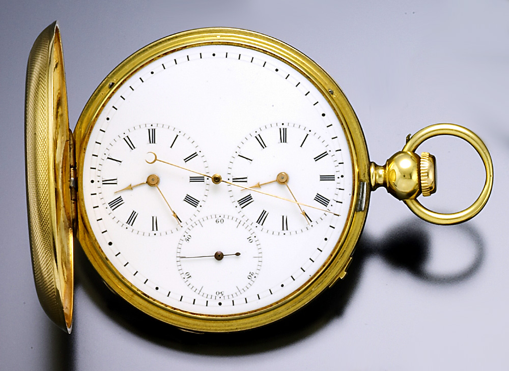 6-POSITIONS: Heavy Gold Captain’s Watch Two Time Zones Pocket Watch