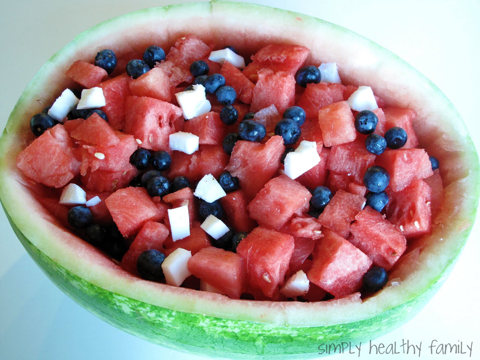 #Recipes: Watermelon Boat with Blueberries and Fresh Coconut Chunks