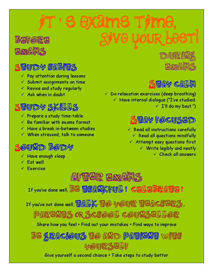 Meridian Junior College Reach Alumni: Poster on exam tips