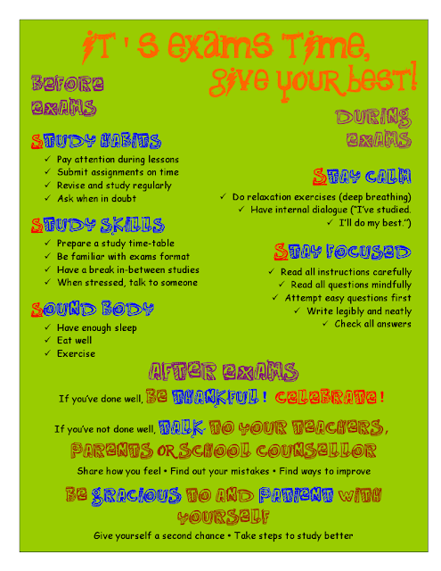 Meridian Junior College Reach Alumni: Poster on exam tips