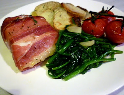 3 hungry tummies: Baked Rockling Fillet Wrapped In Prosciutto