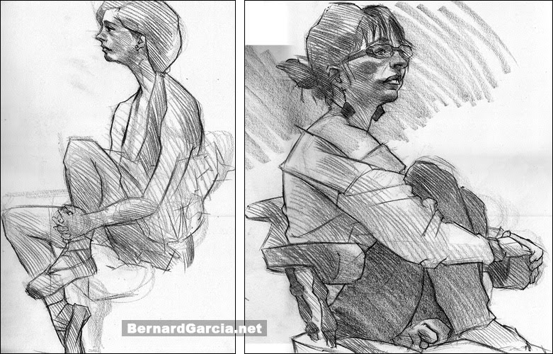 Drawing and Sketching by Artist Bernard Garcia: Two full Figure Female ...