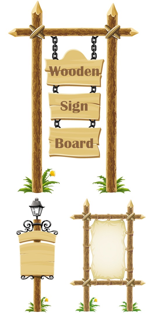 vector art: Koleksi stock vector tanda kayu