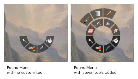 GIMP UI brainstorm: round menu with custom tools