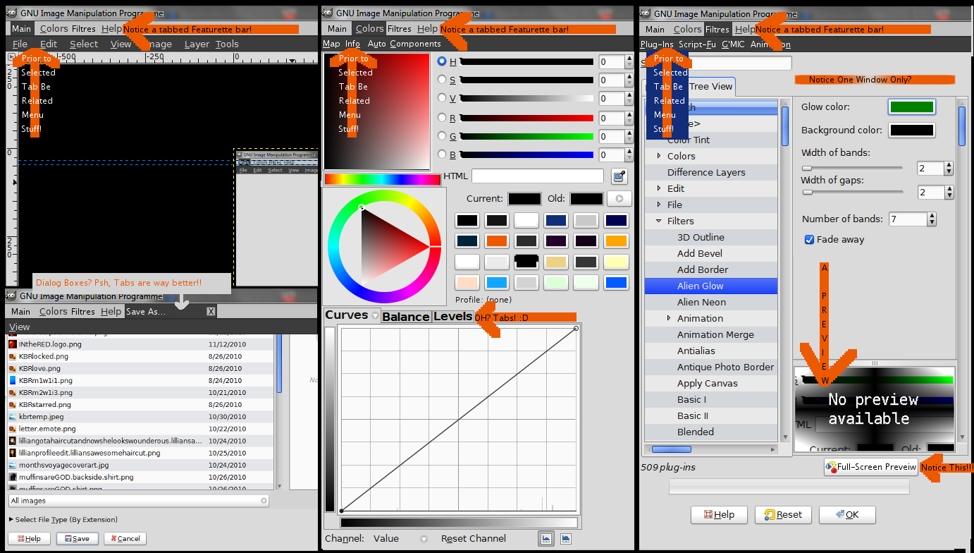 GIMP UI brainstorm: 2010