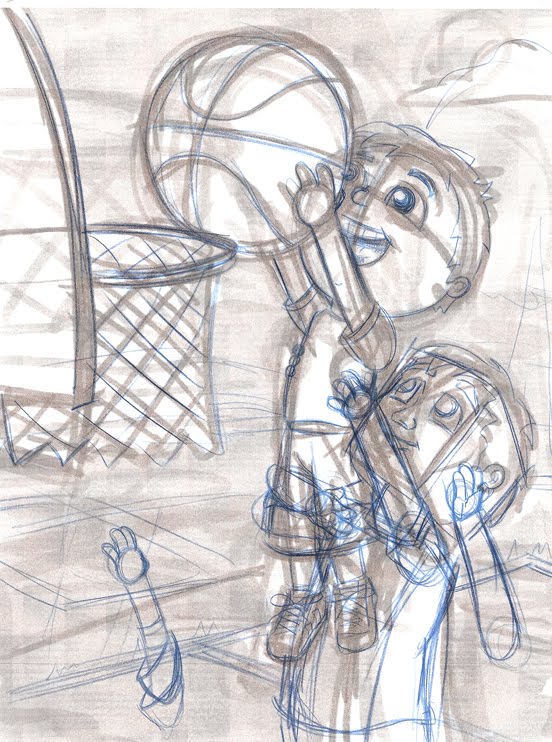 Isaac Marzioli: illustrations: Basketball Time...the rough drawing.