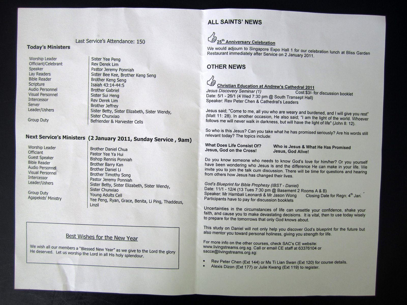 All Saints' Church Singapore (English Congregation) : Watch night ...