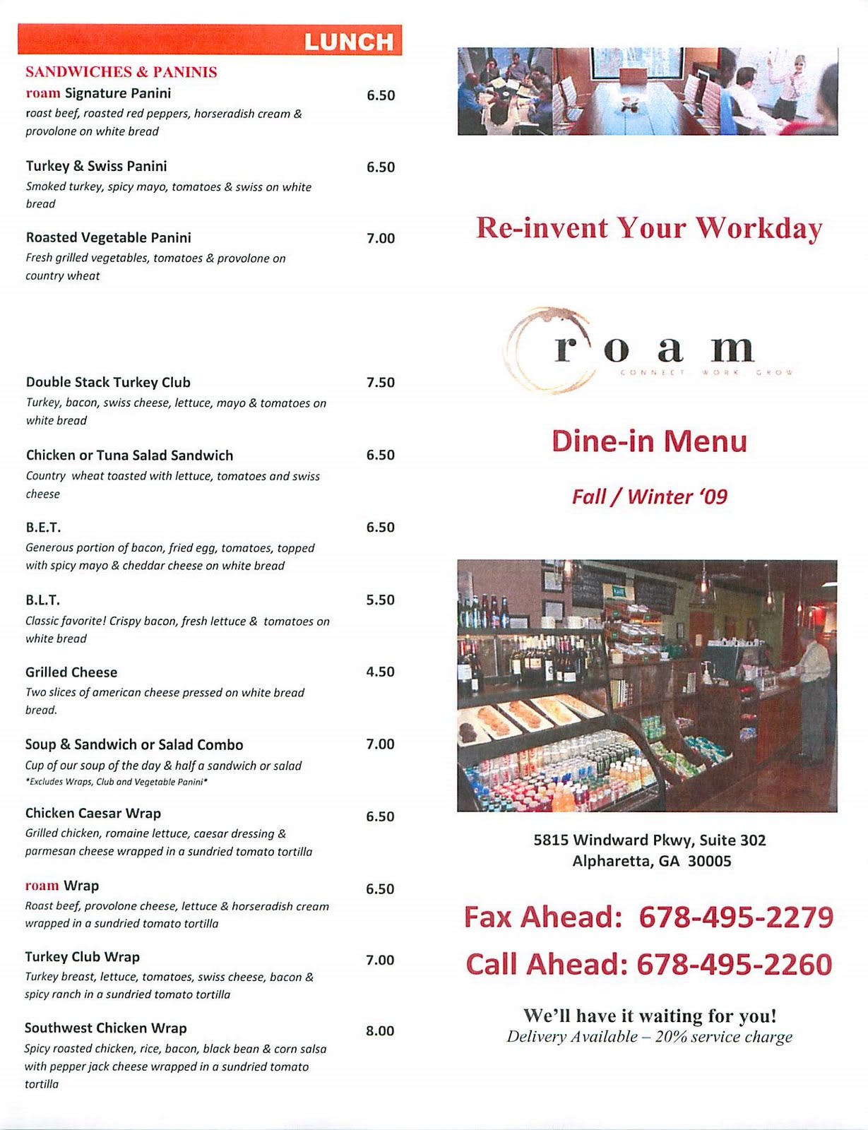 Roam Atlanta Menu
