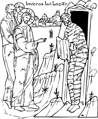Hristos împărtăşit copiilor: Învierea lui Lazăr - planşă de colorat