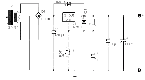 Circuit adjustable power supply lm350k 3 amperes - HUZOonline