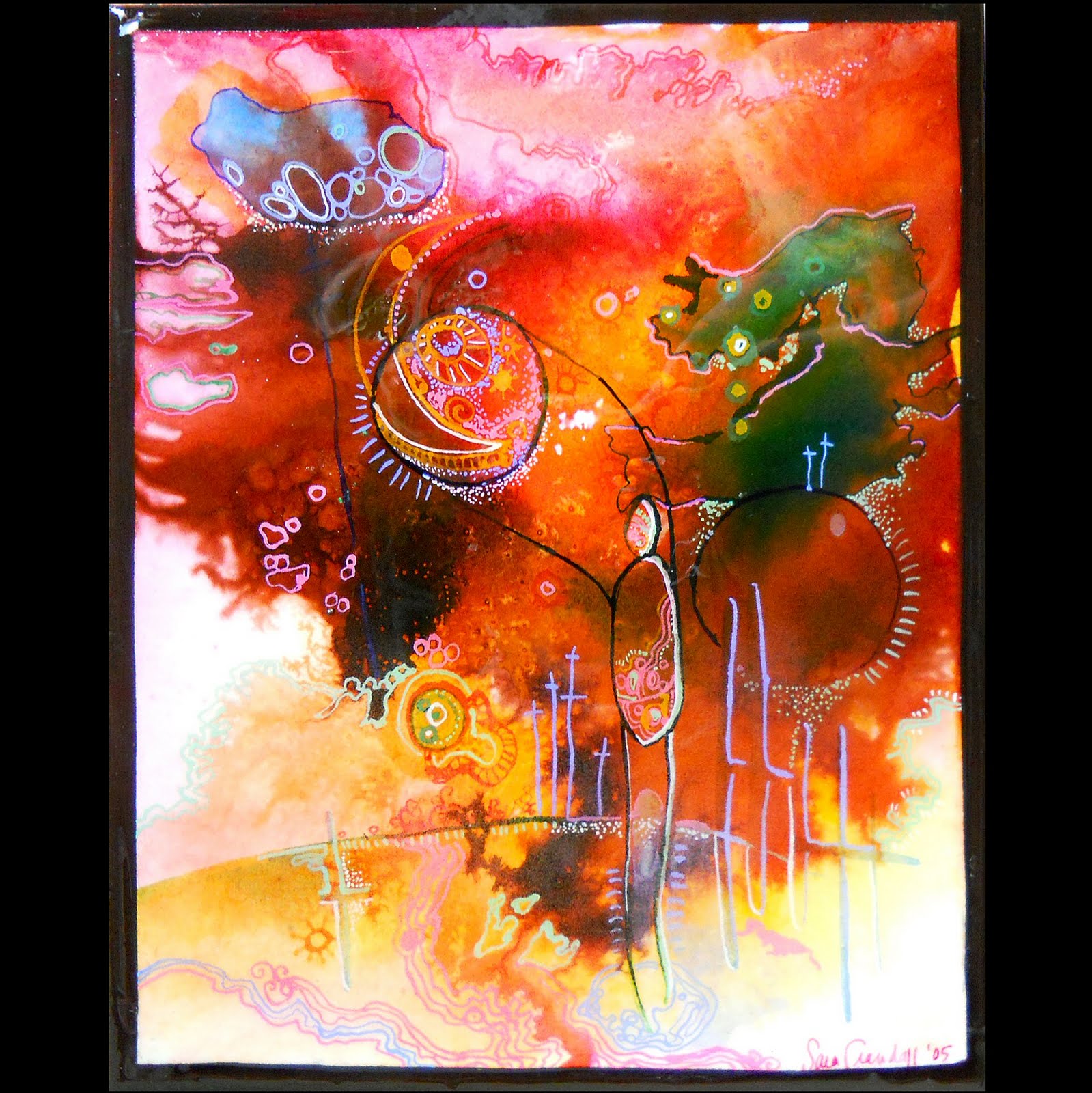 greenstarling * sara : Ink drawing Poly Resined on Canvas