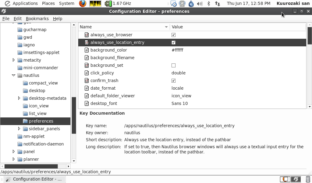 kuuro-box: [Fedora 13] Set Nautilus Location Bar to textual input
