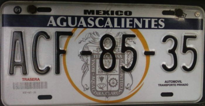 Placas de Autos de México y otras COS-999-AS: Aguascalientes: Placa de ...