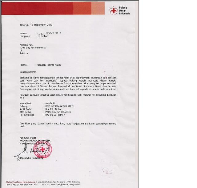 One Day for Indonesia: Receipt from Indonesian Red Cross (Palang Merah ...