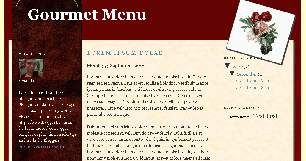 Blogger Buster: "Gourmet Menu" themed template available for download