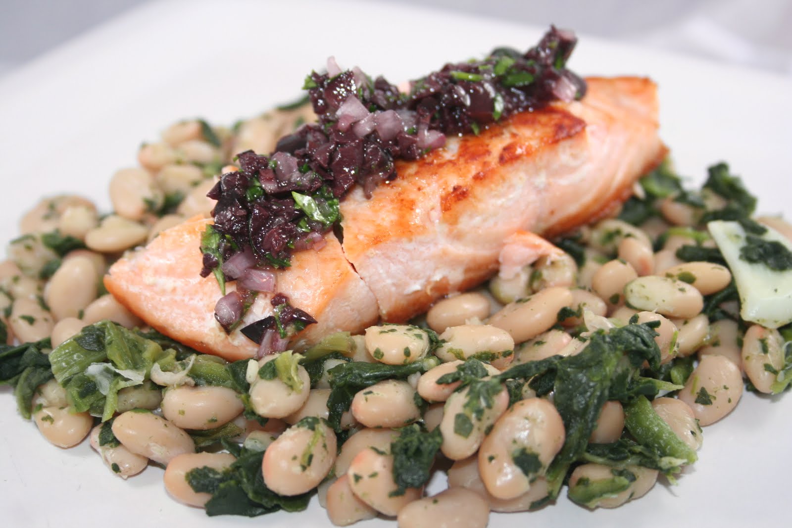 Crostini and Chianti: Seared Salmon With White Beans & Spinach Topped ...