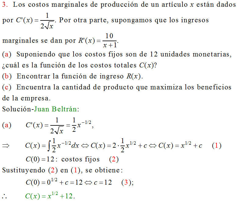 Cálculo21: Costo marginal, ingreso marginal, utilidad máxima