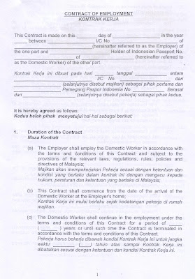HOUSEMAID EMPLOYMENT RELATED DOCUMENTS: HOUSEMAID EMPLOYMENT CONTRACT