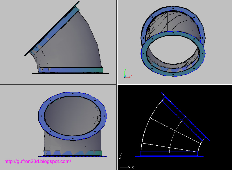 Gambar AutoCad 2D Dan 3D: Gambar Elbow 45 Ducting