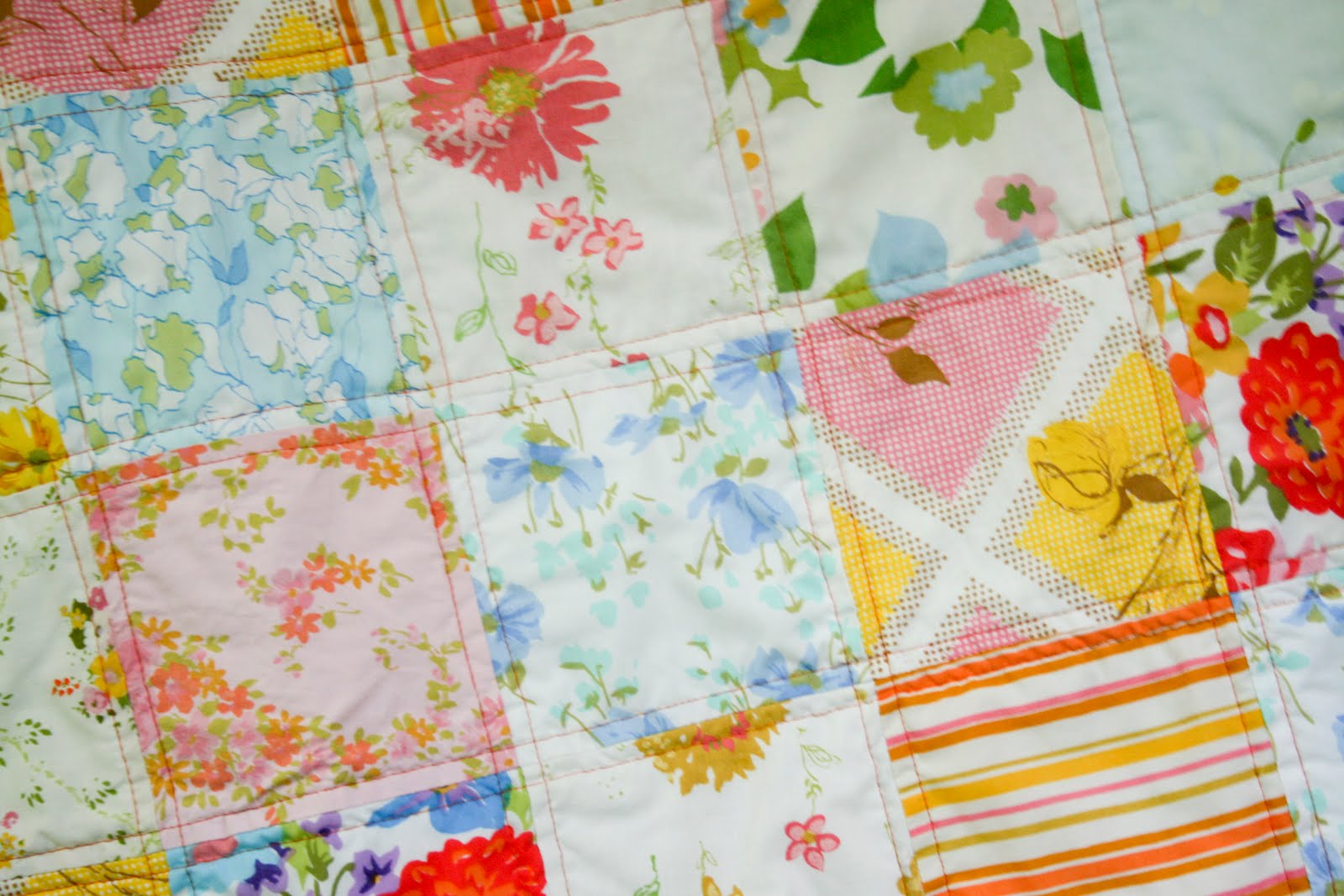 craftyblossom: vintage sheet patchwork quilt.