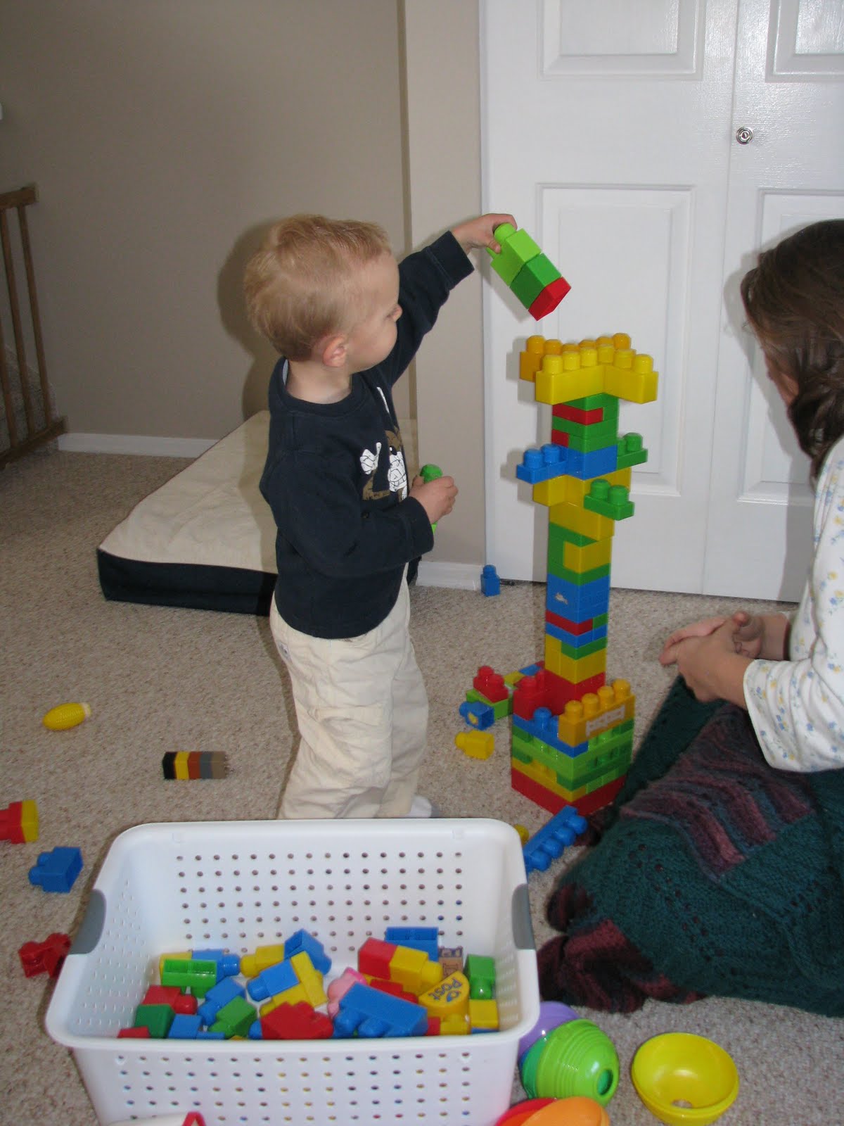 Watt Family: Building a block tower
