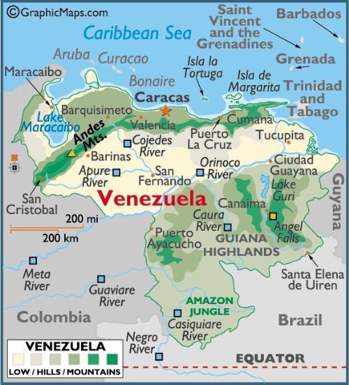 maps of dallas: Physical Map of Venezuela