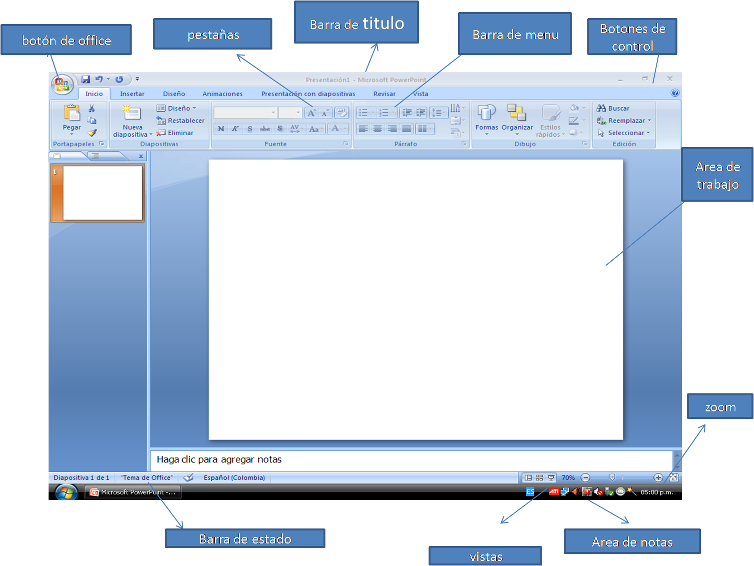 trabajos de yudith: elementos de la ventana de power point