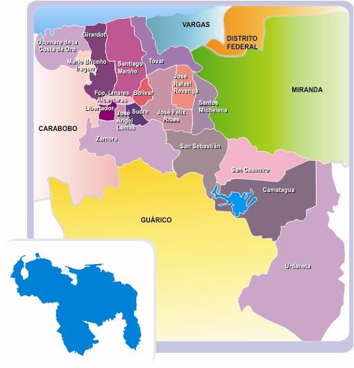 ARAGUA: Mapa del Estado con sus Municipios