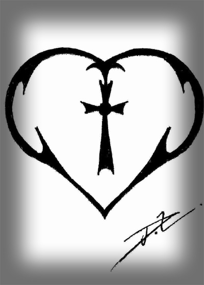 CARTOON TATTOO DESIGN: Heart Cross Tattoo