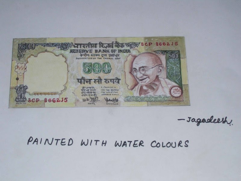 Jagadeesh Sharma Paintings: Hand painted 500 rupees note