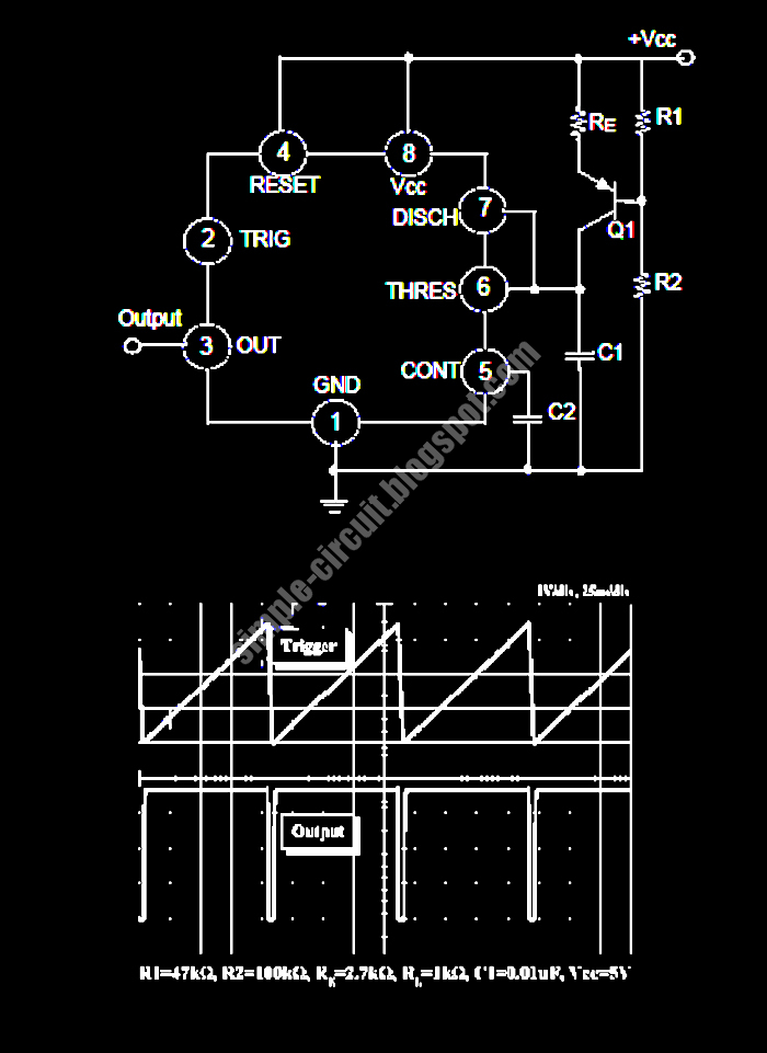 Simple Circuit Design 555 Ic Linear Ramp Sawtooth Generatoroscillator Circuit